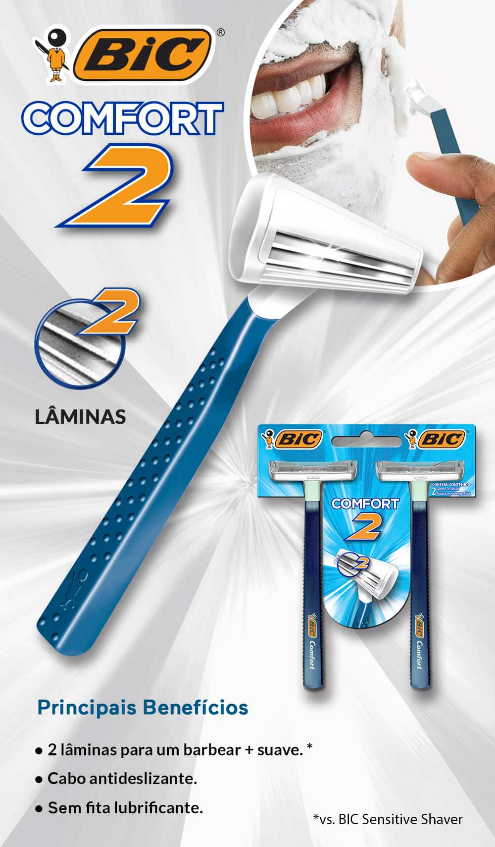 Aparelho de Barbear BIC Comfort 2, Pele Normal, Cabo Antideslizante ...